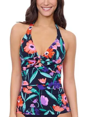 GOTTEX Floral Halter Tankini - Black Multi
