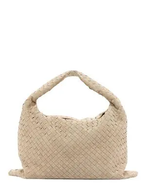 Bottega Veneta Intrecciato Suede Shoulder Bag - Buttermilk