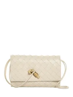 Bottega Veneta Andiamo Intrecciato Leather Crossbody Bag Sea Salt