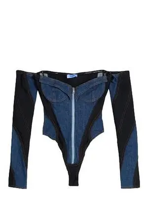 MUGLER Bodysuit In Denim And Synthetic Jersey