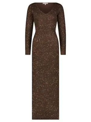 Lela Rose Sequin Knit V-neck Dress - Neutral