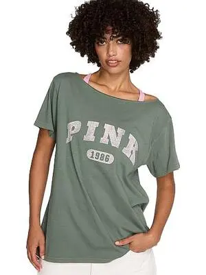 Pink Campus Cotton™ Off-The-Shoulder Tee Green