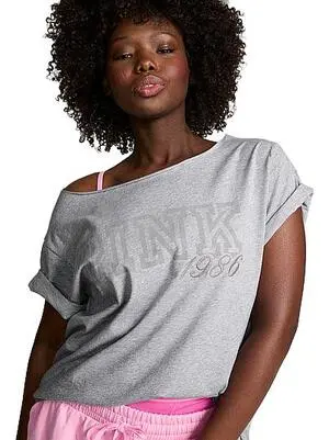 Pink Campus Cotton™ Off-The-Shoulder Tee Grey