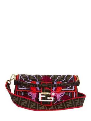 Fendi FF Bird Embroidered Baguette Shoulder Bag Multi
