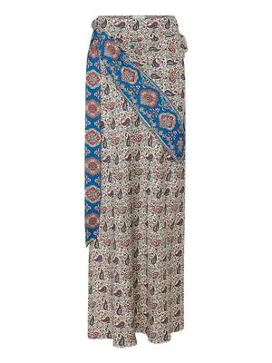 Rabanne Long Satin Paisley Print Skirt - Grey