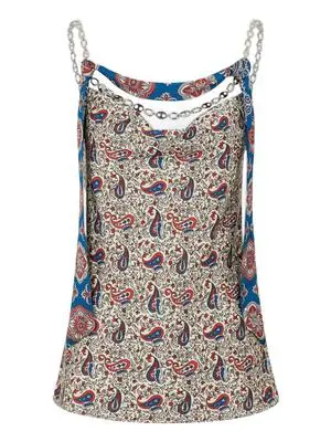 Rabanne Satin Tank Top With Paisley Bandana Print - Grey