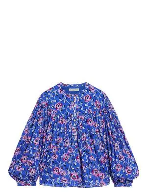 MARANT ETOILE Salika Floral-Print Cotton-Voile Top Bright Blue