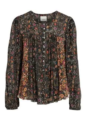 Isabel Marant Ametissae Pintucked Printed Silk-crepon Blouse - Black