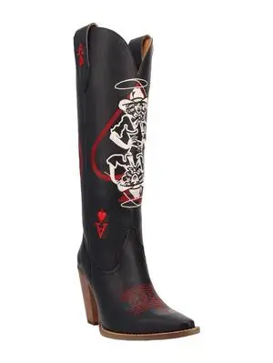 DINGO Ace Of Spades Embroidered Cowboy Boots Black