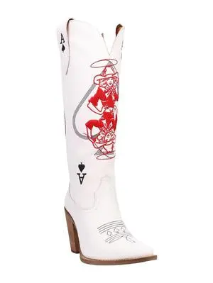 DINGO Ace Of Spades Embroidered Cowboy Boots - White