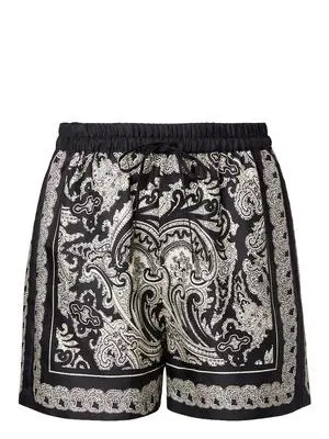 NILI LOTAN Frances Paisley Silk Twill Shorts - Black