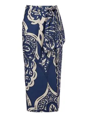 Johanna Ortiz Printed Cotton Poplin Wrap Skirt - Blue