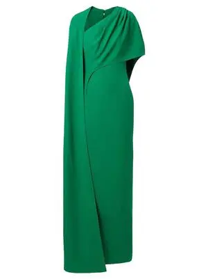 Safiyaa Caped Asymmetric Crêpe Gown - Green