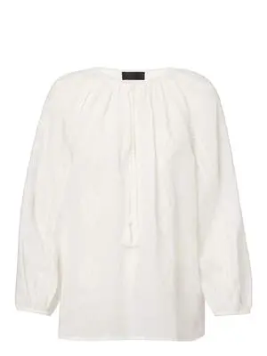 NILI LOTAN Embroidered Ramie Blouse - White