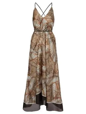 Brunello Cucinelli Printed Silk Maxi Dress - Brown