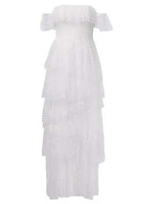 ALEXANDRA MIRO Carmen Polka-dot Tulle Maxi Dress - White