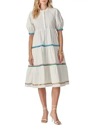 English Factory Ribbon Trim A-line Midi Dress - White