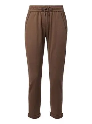 Brunello Cucinelli Embellished Cotton-blend Sweatpants - Brown
