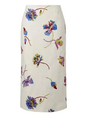 La DoubleJ Floral Cotton Pencil Skirt - White