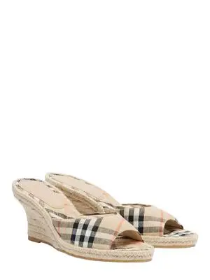 Burberry Check Espadrille Wedges - Beige