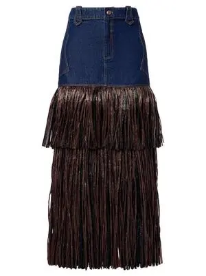 Johanna Ortiz Fringed Denim Maxi Dress - Blue