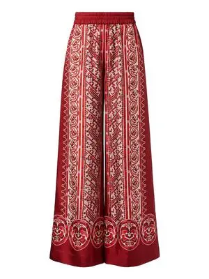La DoubleJ Printed Silk Twill Palazzo Pants - Red