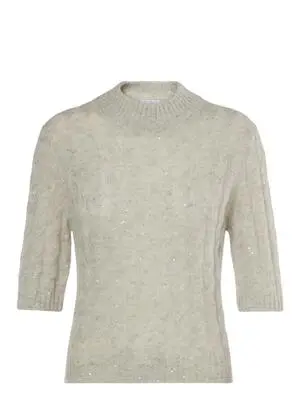Brunello Cucinelli Sequined Cable-knit Sweater - Grey