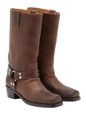 Paris Texas Roxy Distressed Leather Biker Boots - Brown