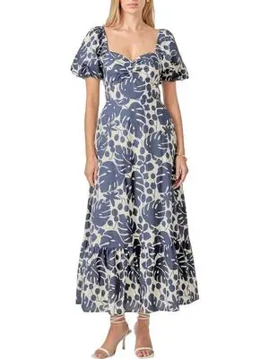 English Factory Floral Puff Sleeve Maxi Dress - Navy/ White
