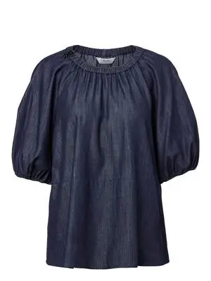 Max Mara Talia Embellished Chambray Top - Blue