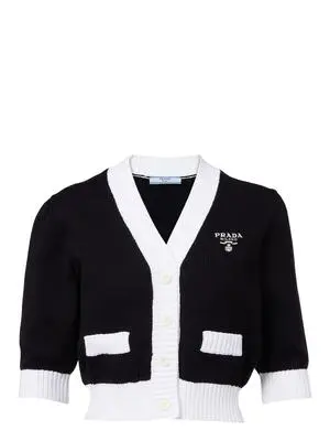 Prada Cropped Cotton Cardigan - Black