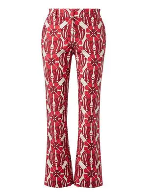 La DoubleJ 24/7 Printed Cotton Straight Pants - Red