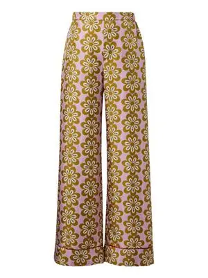 La DoubleJ Floral Silk Twill Pajama Pants - Multicoloured
