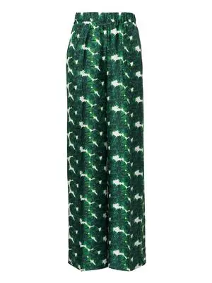 Max Mara Morena Printed Silk Twill Wide-Leg Pants Green