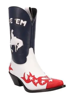 DINGO Western Leather Boots - White/ Blue/ Red