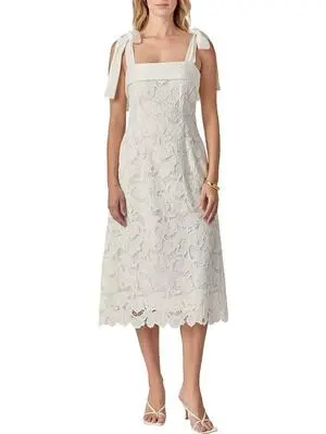 English Factory Tie Strap Lace Midi Dress - White