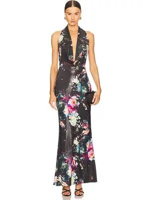 Lapointe Floral Jersey Cowl Neck Gown - Technicolor Floral