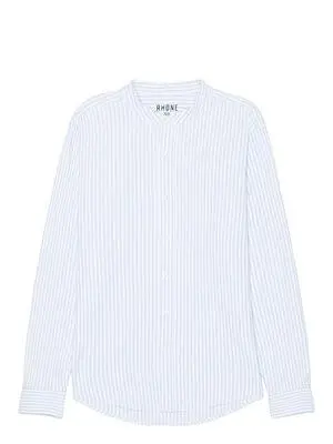 RHONE State Of Mind Band Collar Shirt In Blue - Blue Wide Stripe
