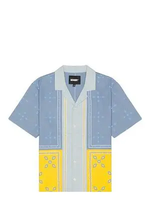 MEMORY LANE Patch Work Short Sleeve Shirt In Blue - Light Blue