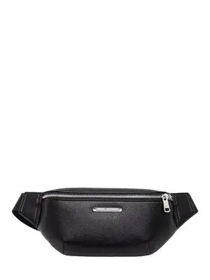 Armani Exchange Textured Leather Belt Bag - Black
