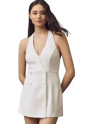 MARE MARE Halter V-Neck Blazer Romper White