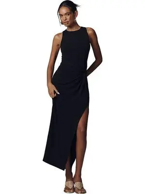 Bhldn Arya Jersey High-neck Side-slit Maxi Dress - Black