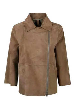 THE JACKIE LEATHERS Off-centre Zip Leather Jacket - Brown