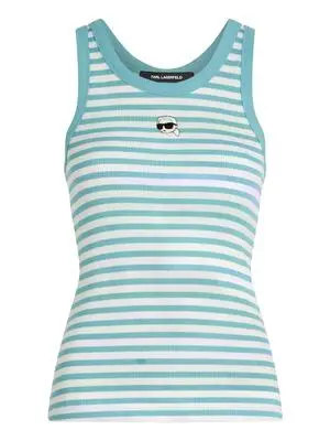 Karl Lagerfeld Ikon Striped Ribbed Tank Top - Blue