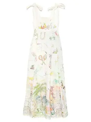 ALEMAIS Graphic-print Midi Dress - Neutrals