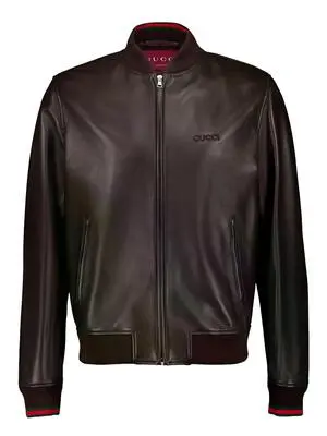 Gucci Leather Bomber Jacket - Brown