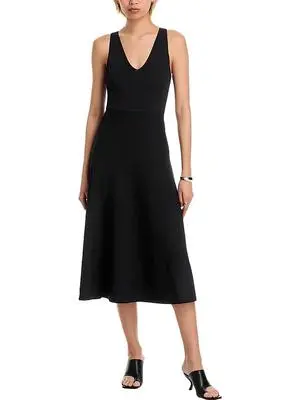 French Connection V-neck Knit Fit And Flare Midi Dress - Black