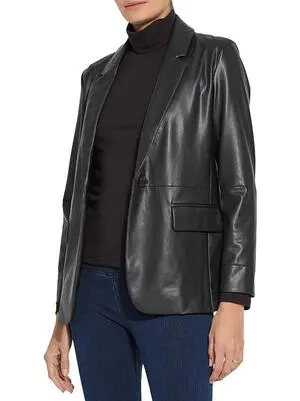Lyssé Faux Leather Notched Lapel Blazer - Black