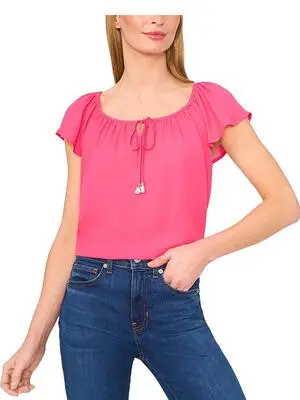 CECE DUPRAZ Round Neck Flutter Sleeve Top - Magenta