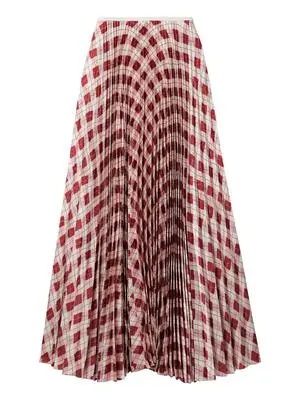 S.S.DALEY Kate Pleated Checked Maxi Skirt - Red